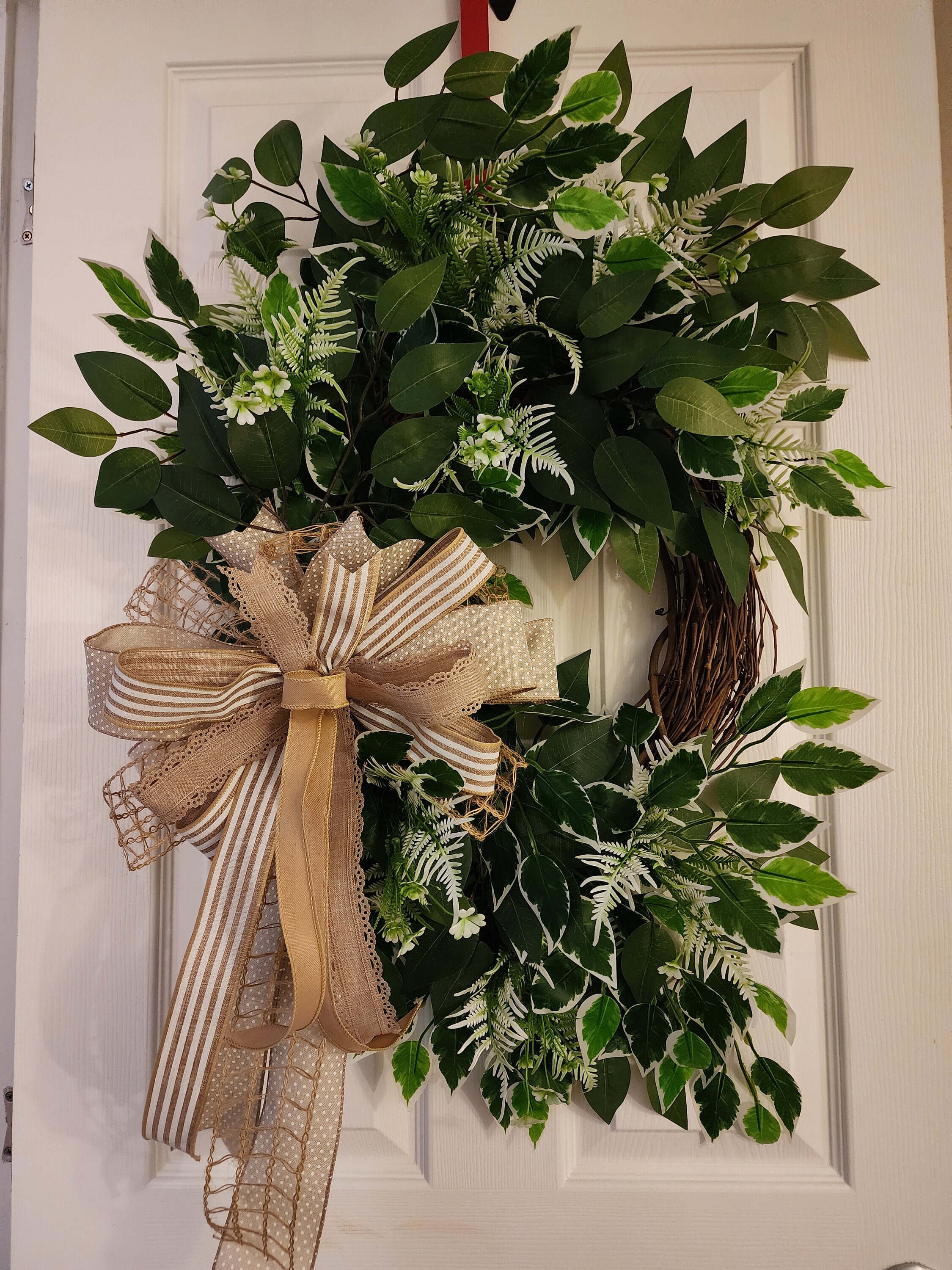 Sympathy Memorial Wreath With Greenery and Neutral Bow, Sorry for Your ...