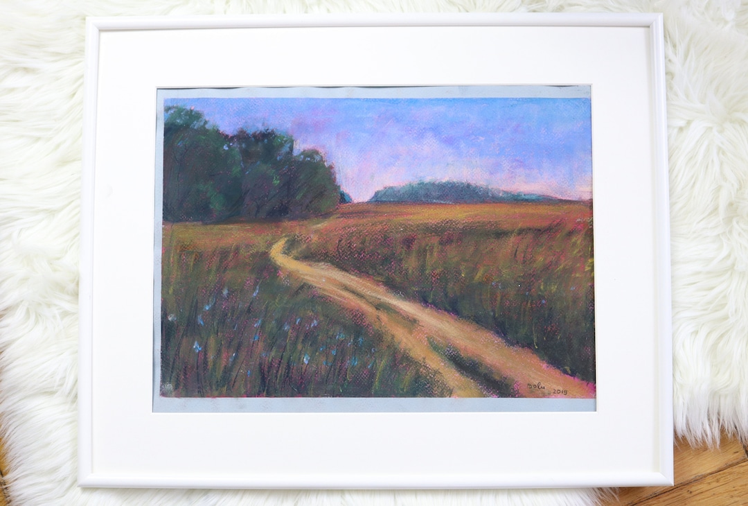 Countryside Landscape. Pastel Drawing - Etsy
