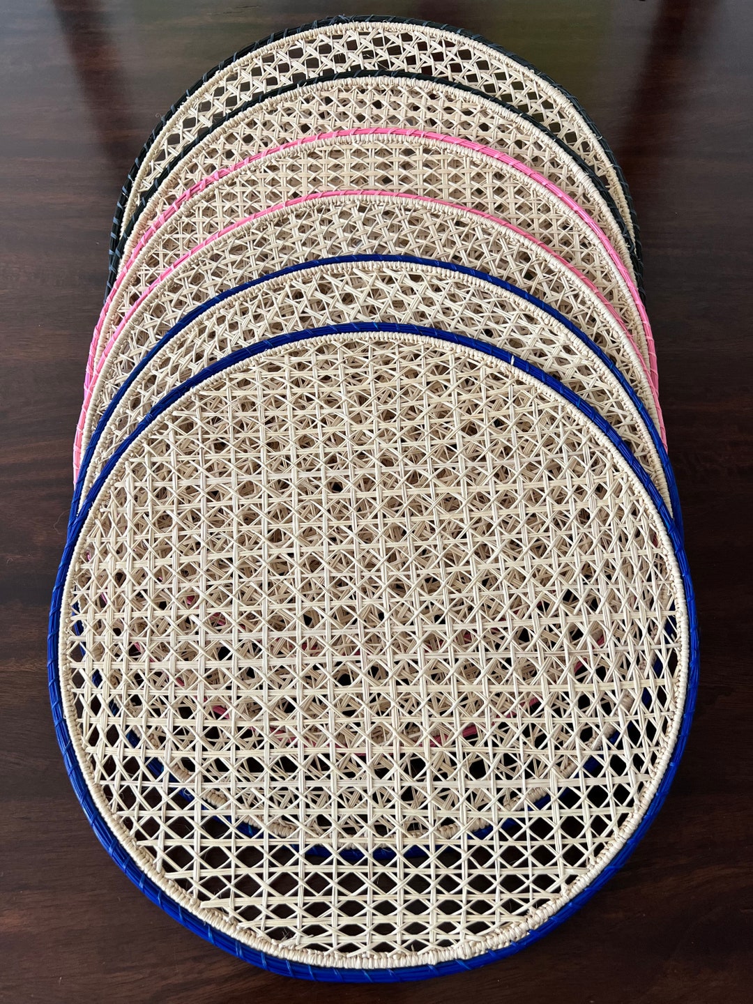 Colored Rim Hand Woven Natural Straw 15” Plate Chargers - Etsy