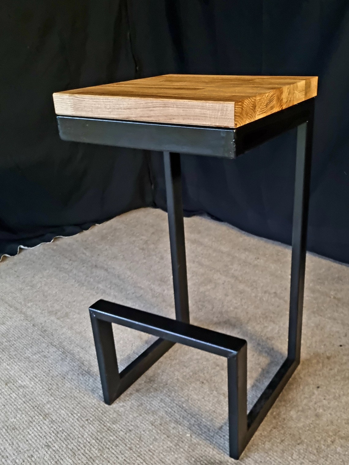 Bar Stool Industrial Steel Stool Oak Top Stool Steel Frame | Etsy