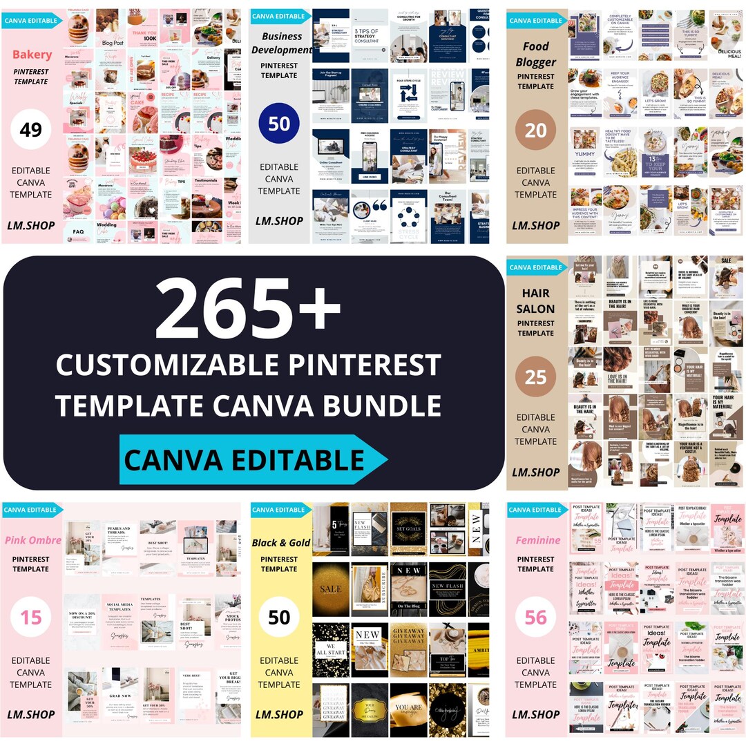 Customizable Pinterest Template Bundle, Pinterest Brand Kit, Canva ...