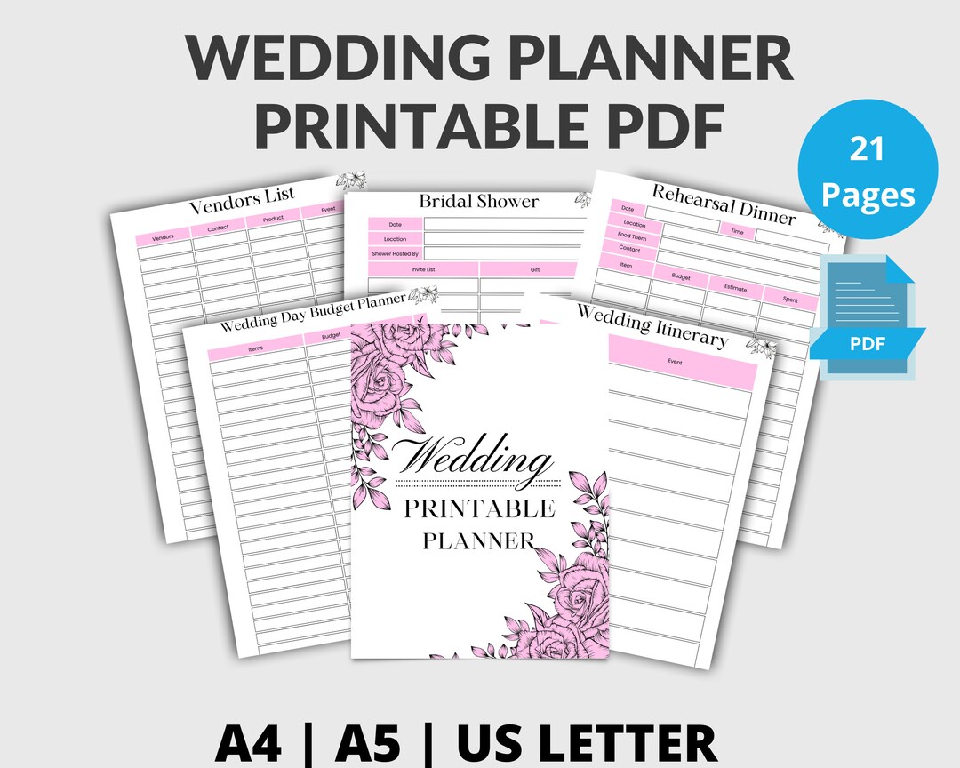 Wedding Planner Printable & Binder Organizer A4/A5 PDF, Wedding Day ...