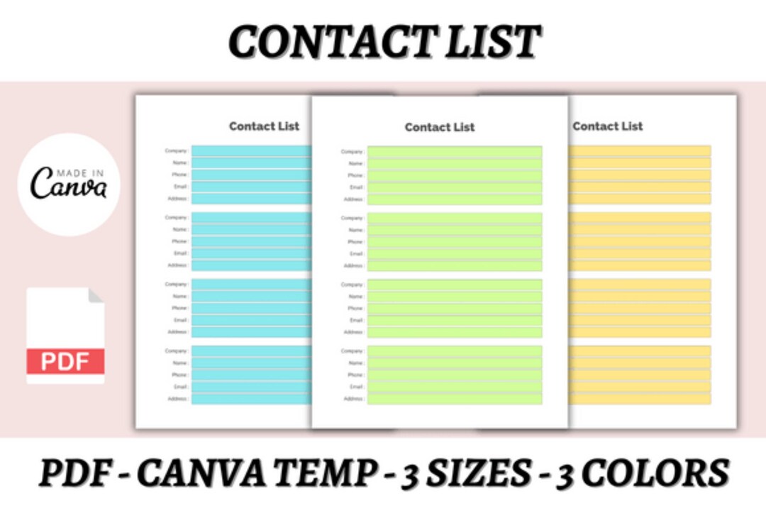 Editable Contacts List, Fillable Address Book, Contacts Organizer ...