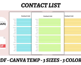 Editable Contacts List, Fillable Address Book, Contacts Organizer ...