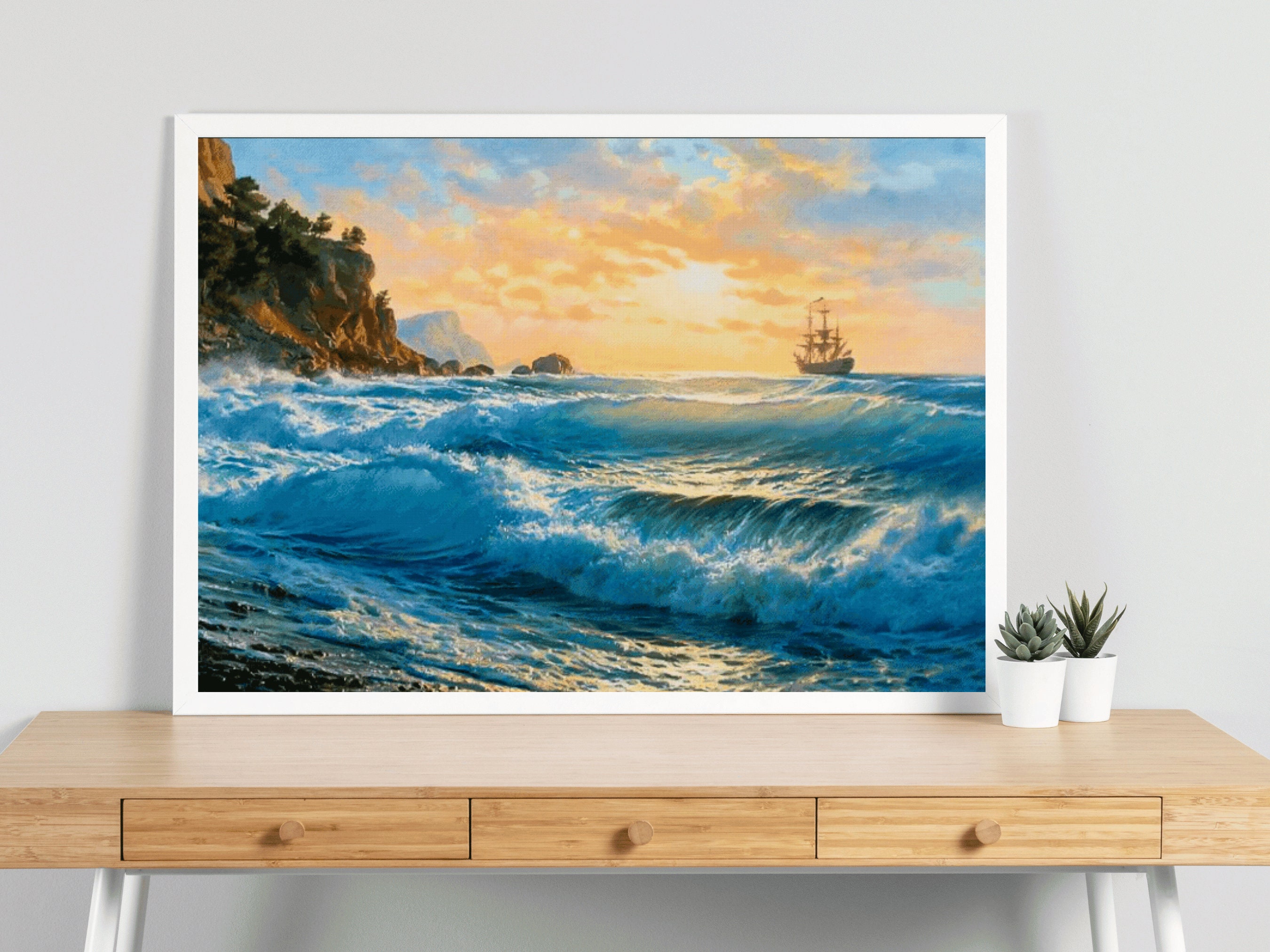 Ocean Waves Counted Cross Stitch Pattern, Printable Chart PDF Format ...