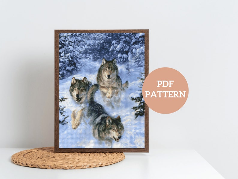 Wolf Family PDF Counted Cross Stitch Pattern. Wolf Animals Digital ...