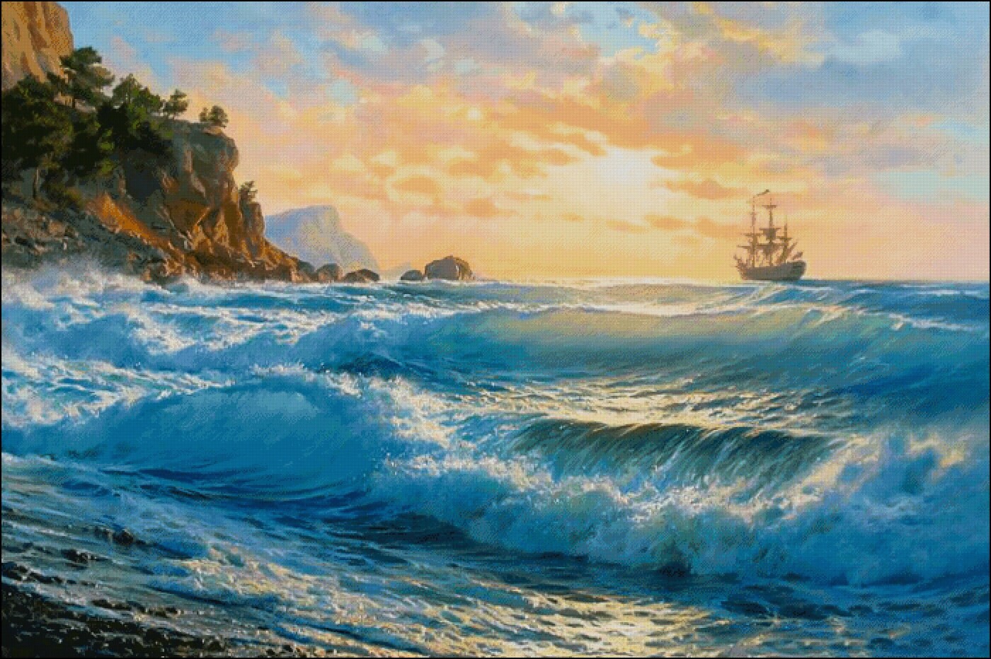 Ocean Waves Counted Cross Stitch Pattern, Printable Chart PDF Format ...