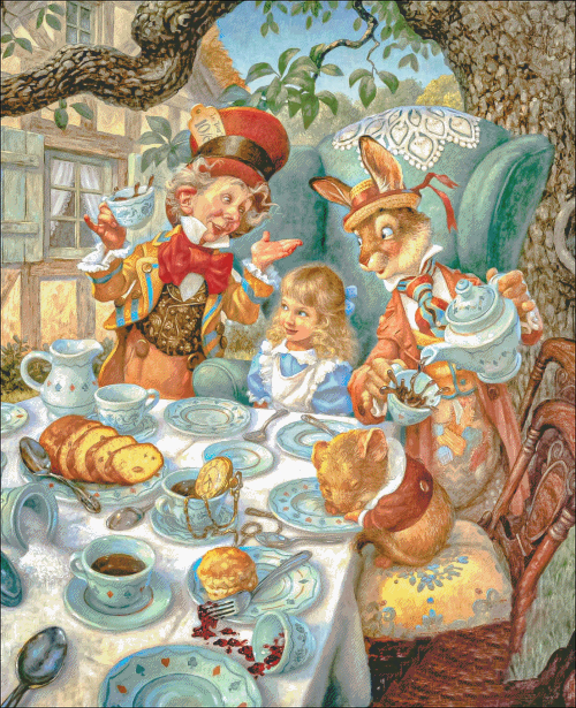 Crazy Tea Party Counted Cross Stitch Pattern Printable Chart PDF Format ...