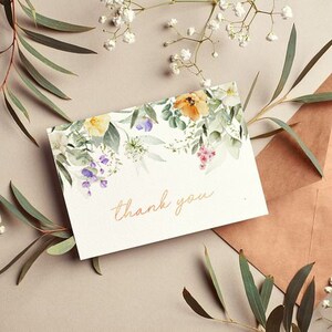 Printable Thank You Card, Spring Flowers Watercolor Card, Print at Home ...