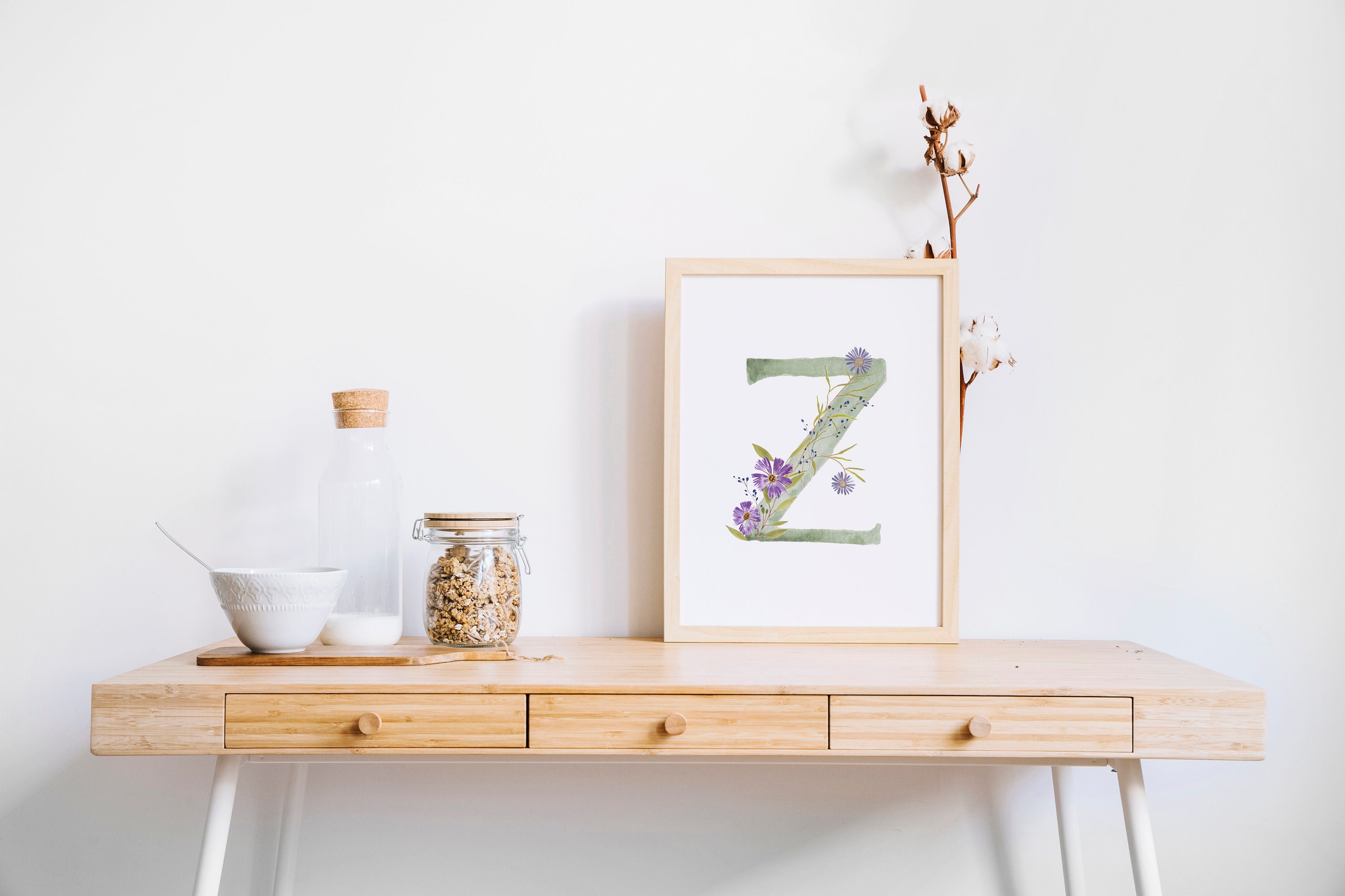 Floral Initial Watercolor Printable Wall Art, Floral Letter Monogram ...