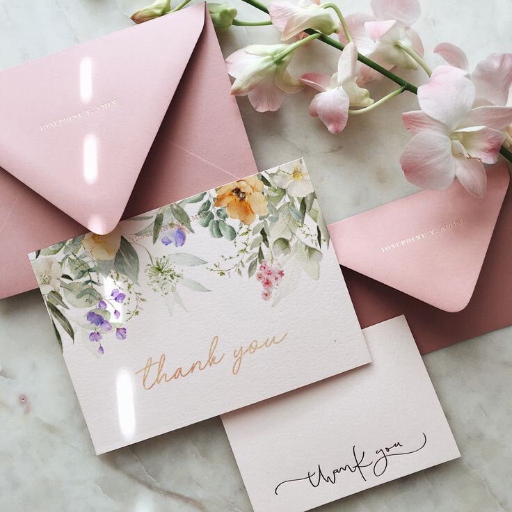 Printable Thank You Card, Spring Flowers Watercolor Card, Print at Home ...