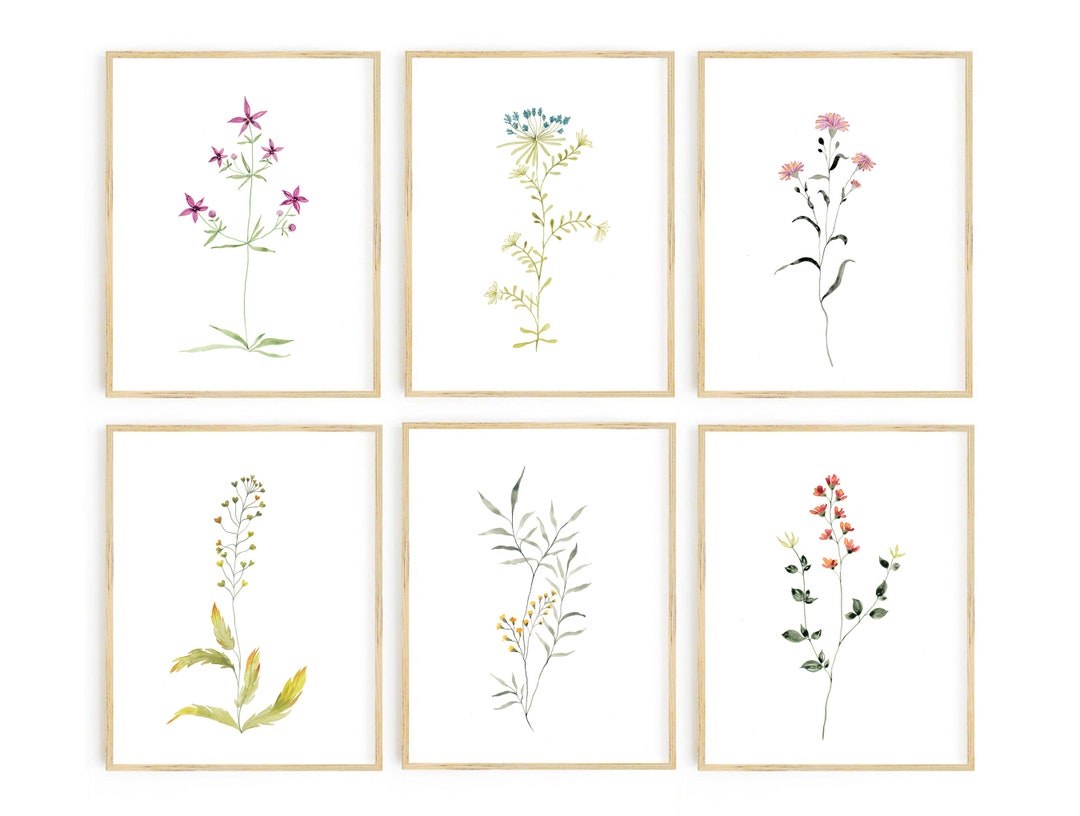 Set of 6 Wildflower Poster, Watercolor Flower Painting, Minimal Field ...