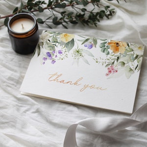 Printable Thank You Card, Spring Flowers Watercolor Card, Print at Home ...