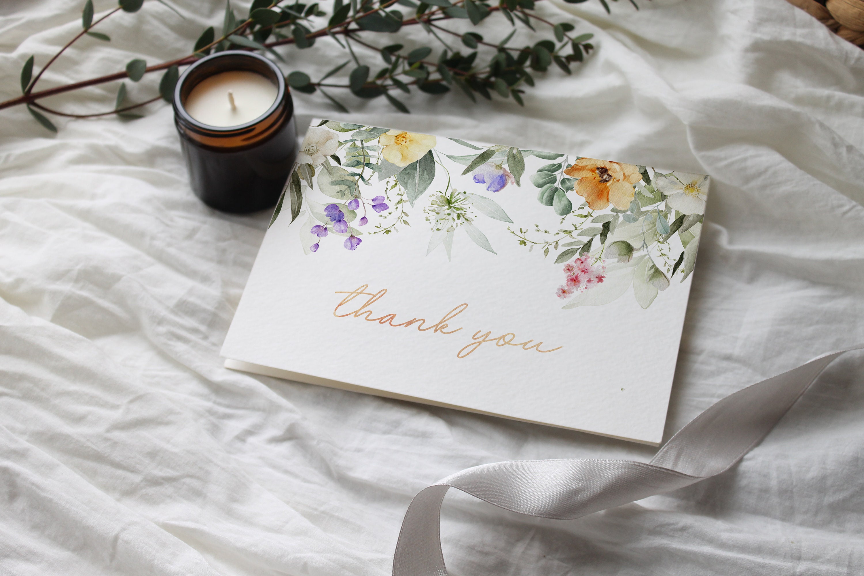 Printable Thank You Card, Spring Flowers Watercolor Card, Print at Home ...