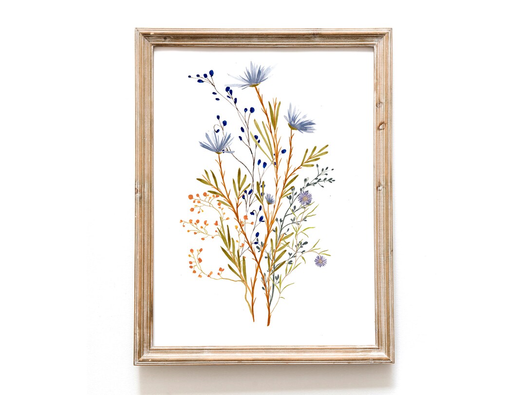 Blue Wildflower Print Botany Wall Art Printable Decor - Etsy