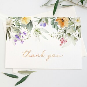 Printable Thank You Card, Spring Flowers Watercolor Card, Print at Home ...