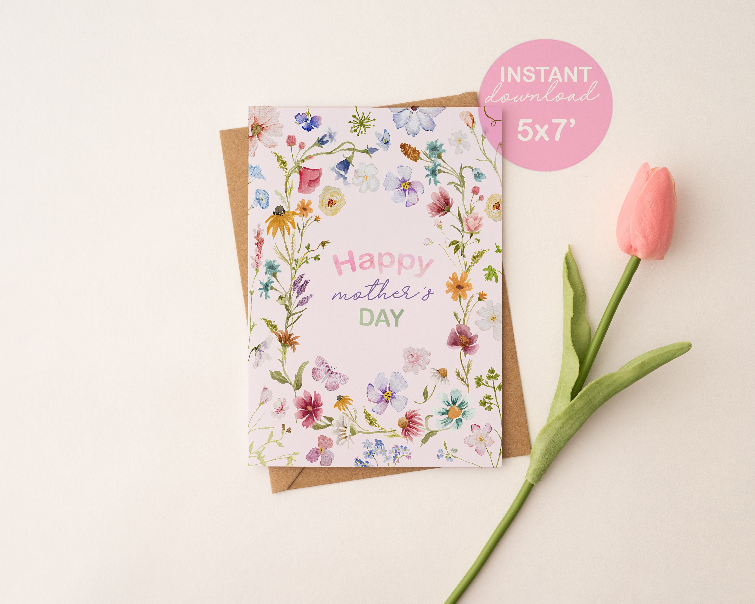 Happy Mothers Day Card, Gift for Mother, Printable 5x7 Flat Card ...