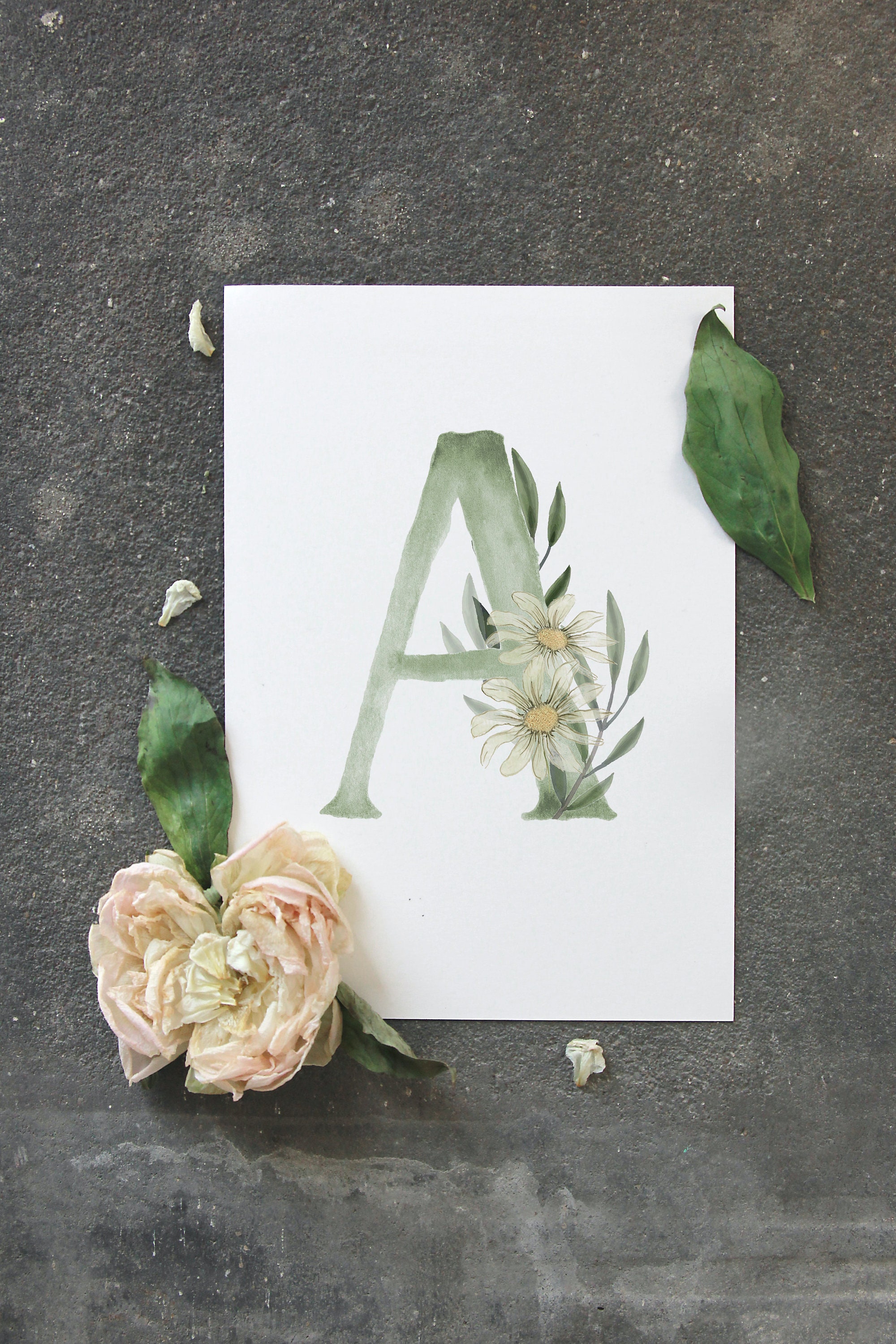 Floral Initial Watercolor Printable Wall Art, Floral Letter Monogram ...