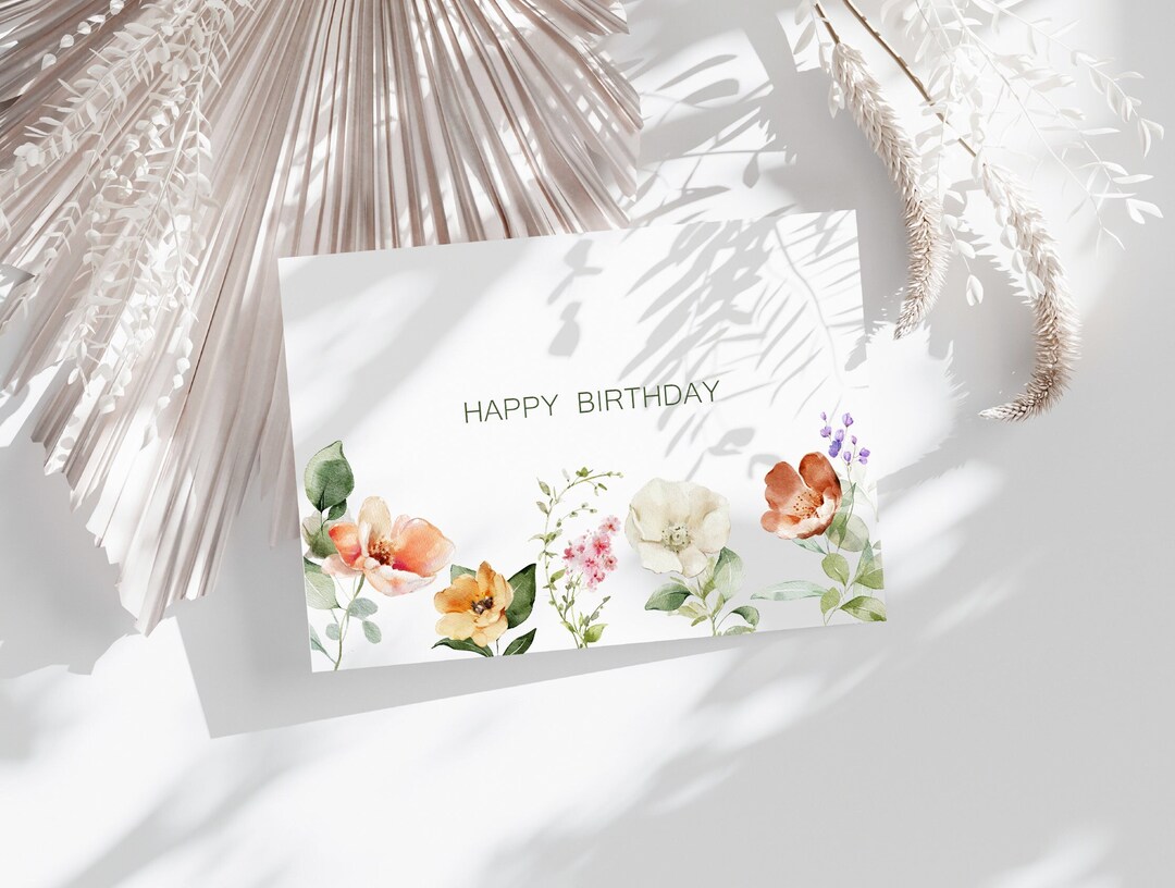 Printable Birthday Card, Spring Flowers Birthday Card, Print at Home ...