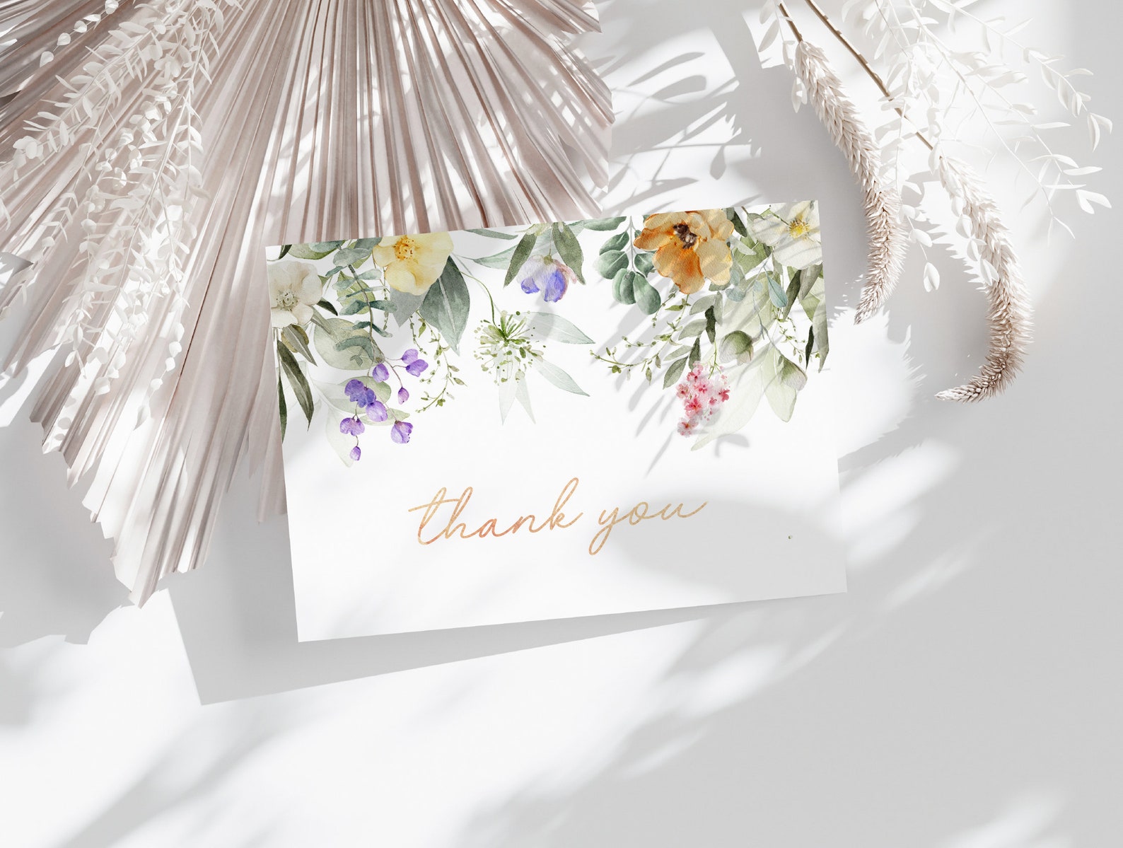 Printable Thank You Card, Spring Flowers Watercolor Card, Print at Home ...
