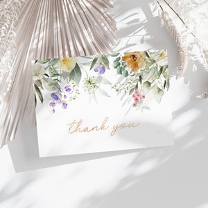 Printable Thank You Card, Spring Flowers Watercolor Card, Print at Home ...