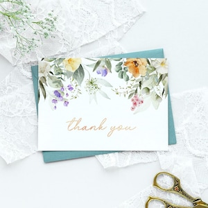 Printable Thank You Card, Spring Flowers Watercolor Card, Print at Home ...