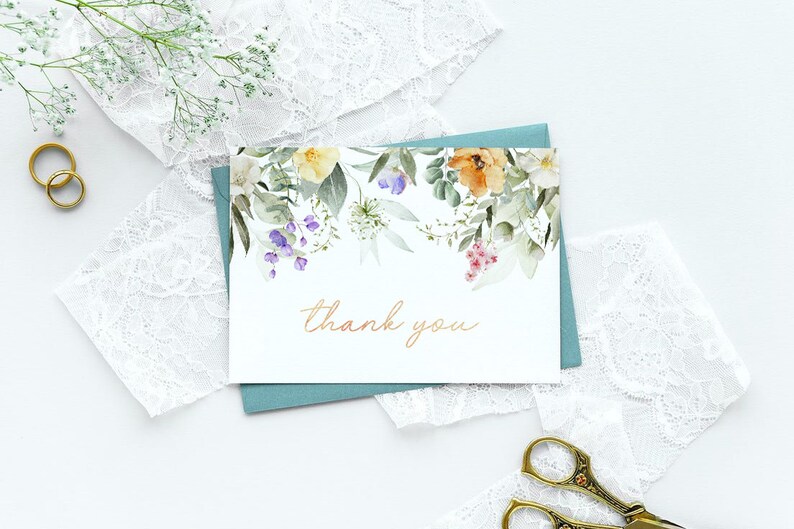 Printable Thank You Card, Spring Flowers Watercolor Card, Print at Home ...