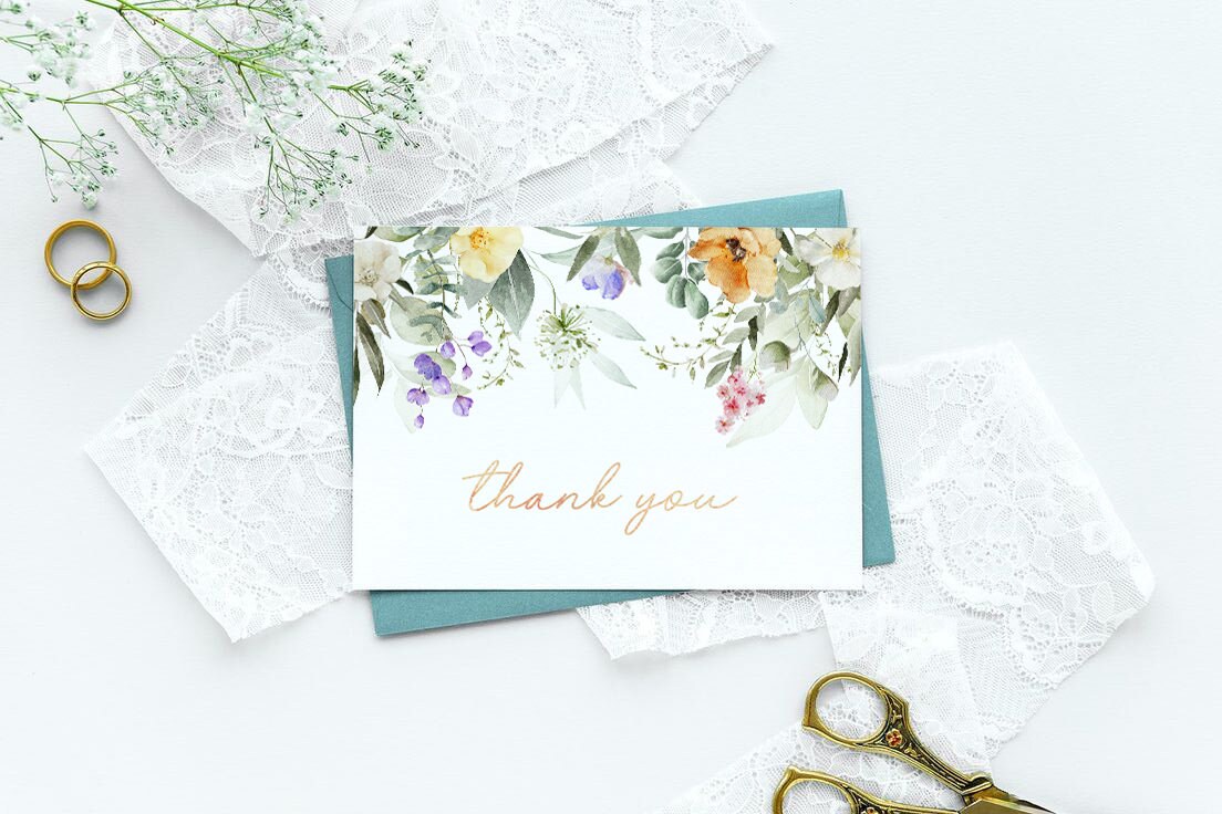 Printable Thank You Card, Spring Flowers Watercolor Card, Print at Home ...