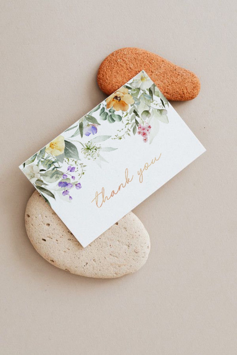 Printable Thank You Card, Spring Flowers Watercolor Card, Print at Home ...