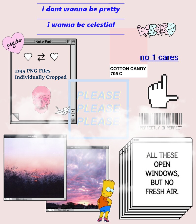 1195 IG Aestheitc Y2K Digital Stickers Pre-cropped Canvas Design - Etsy
