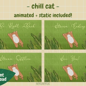 6 Animated Stream Screen, Cozy and Chill Cat, Stream Starting Soon for ...