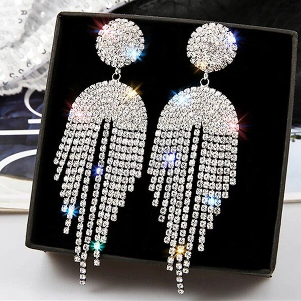 Rhinestone Earrings Drop Etsy