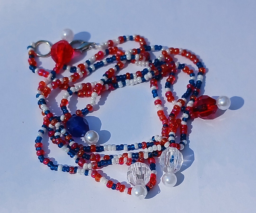 Red White & Blue Belly Chain, Patriotic Waist Bead, American Flag Body ...