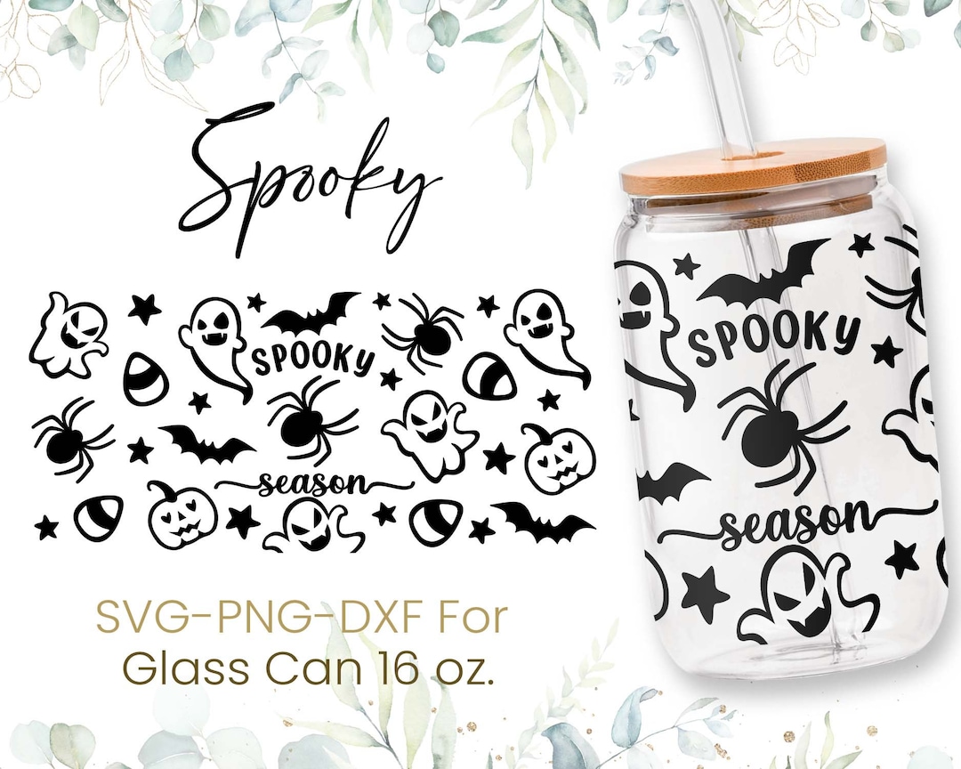16oz Spooky Season Libbey Glass Can Svg,pear Glass Can Wrap Svg ...