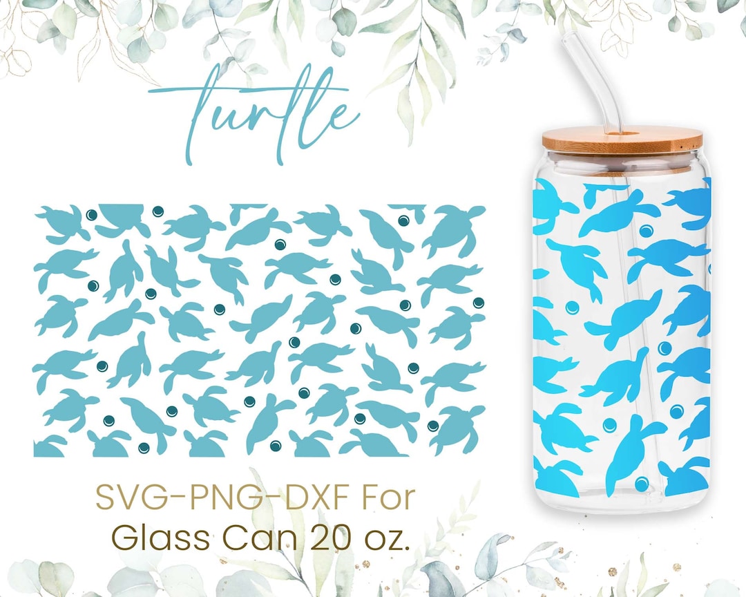 20oz Turtle Libbey Glass Can Svg, Turtle Print Glass Can Wrap Svg, Sea ...