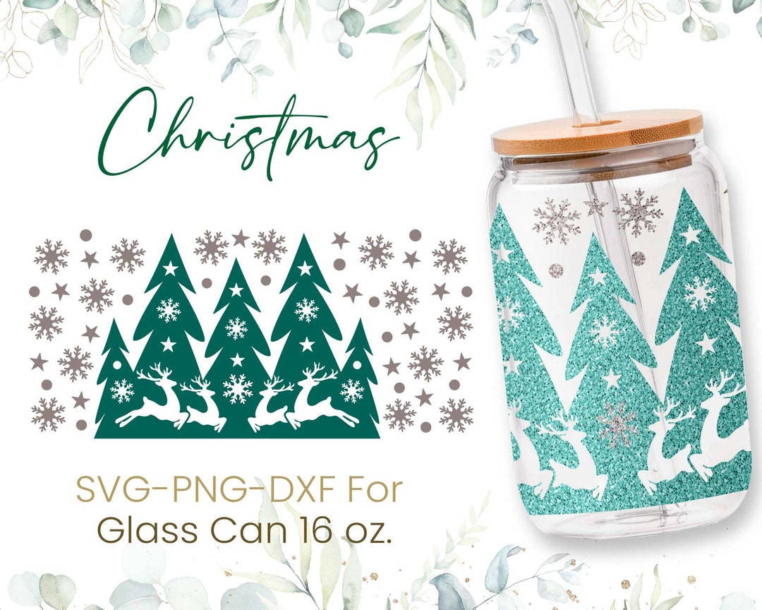 16oz Christmas Libbey Glass Can Svg, Snowflake Glass Can Full Wrap Svg ...