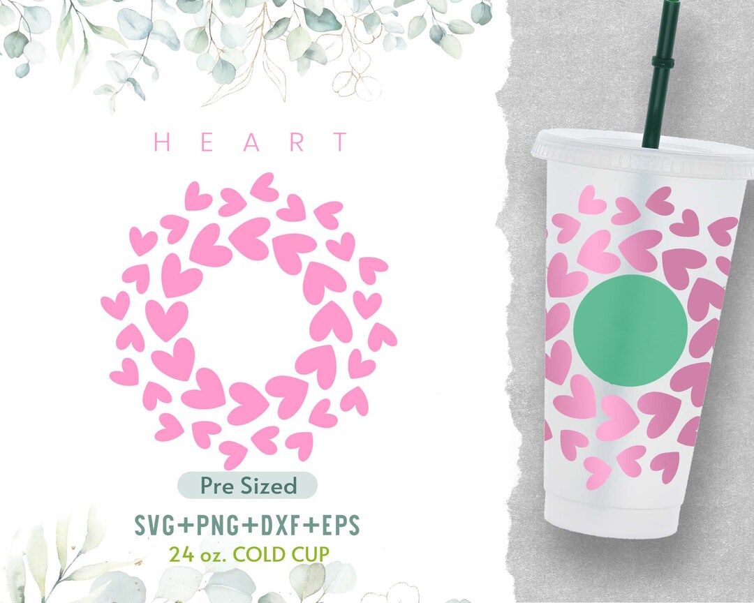Seamless Heart Wrap Svg, Heart Cup Svg, Coffee Cold Cup Svg, Heart Svg ...