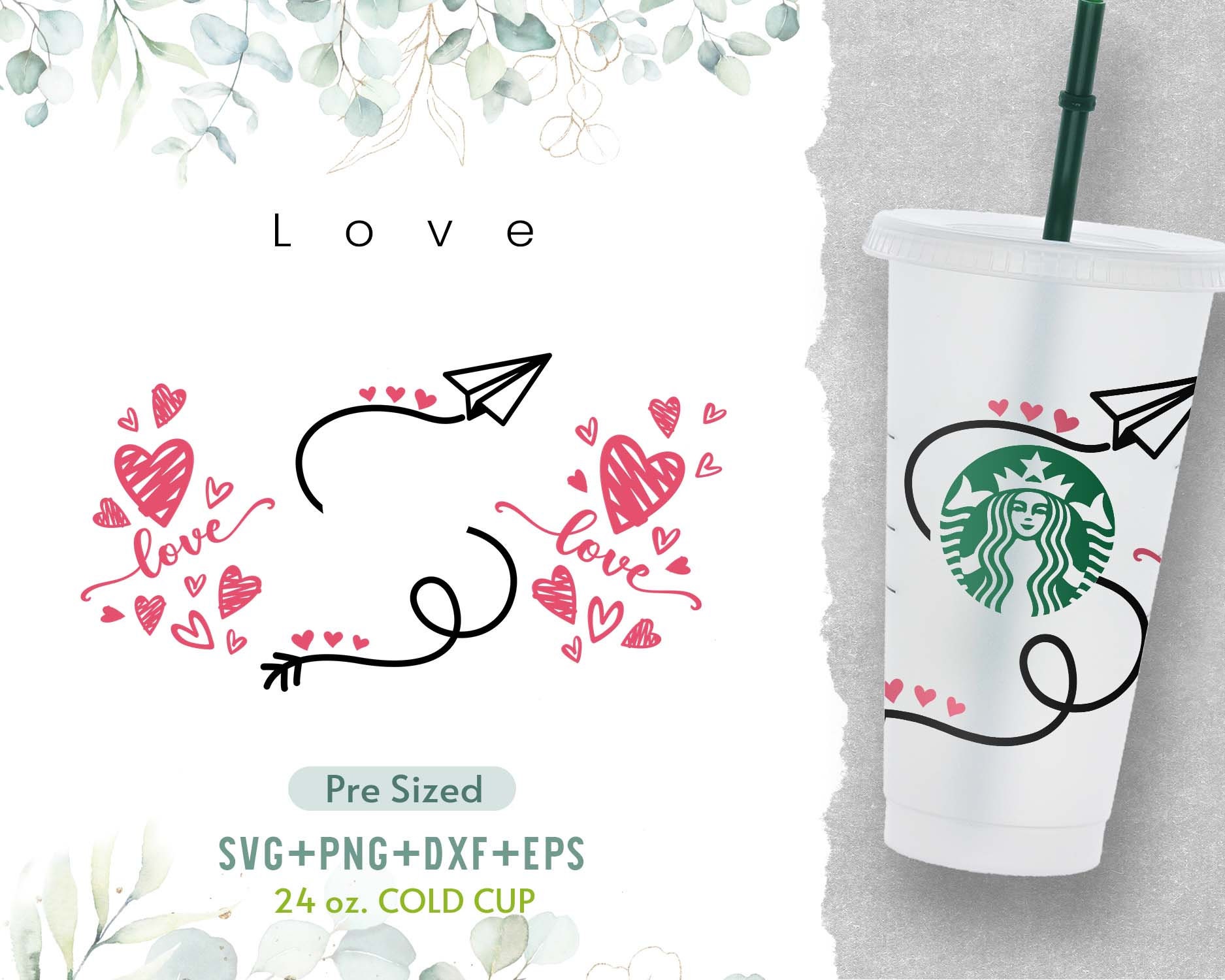 24oz Love Heart Cold Cup Svg Venti Full Wrap Svg Hearts Svg - Etsy