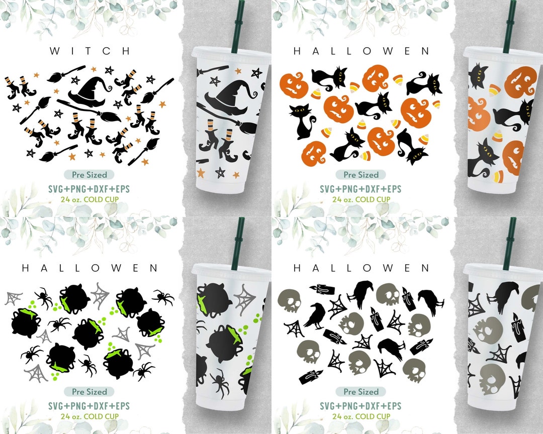 24oz Halloween No Hole Cold Cup Svg Bundle, Venti Cold Cup Svg, Ghost ...