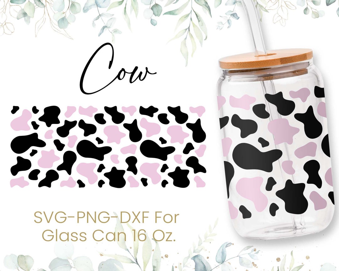 16oz Cow Pattern Libbey Glass Can Svg, Cow Glass Can Wrap Svg, Animal ...
