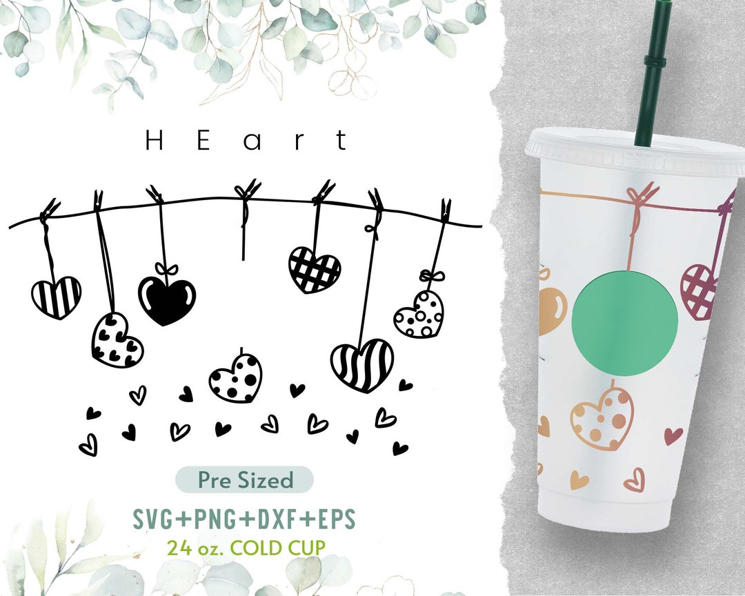 24oz Hearts Cold Cup Svg, Venti Full Wrap Svg, Hearts Svg, Heart Svg ...