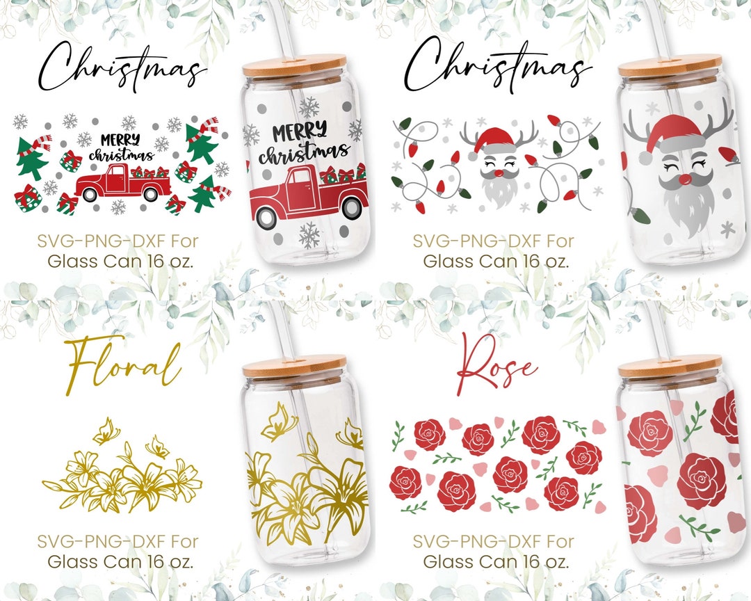 16oz Libbey Glass Can Svg Bundle, Christmas, Flower Can Glass Svg ...