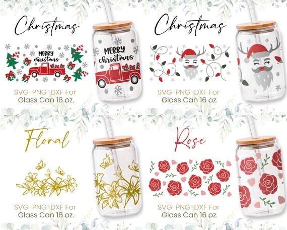 16oz Libbey Glass Can Svg Bundle Christmas Flower Can Glass - Etsy
