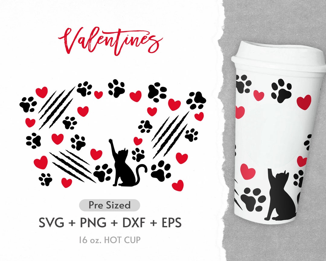 16oz Valentines Day Coffee Hot Cup Svg, Full Wrap Svg, Kiss Svg, Love ...