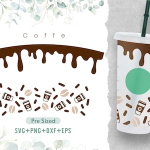 24oz Coffee Beans Cold Cup Svg, Venti Full Wrap Svg, Dripping Coffee ...
