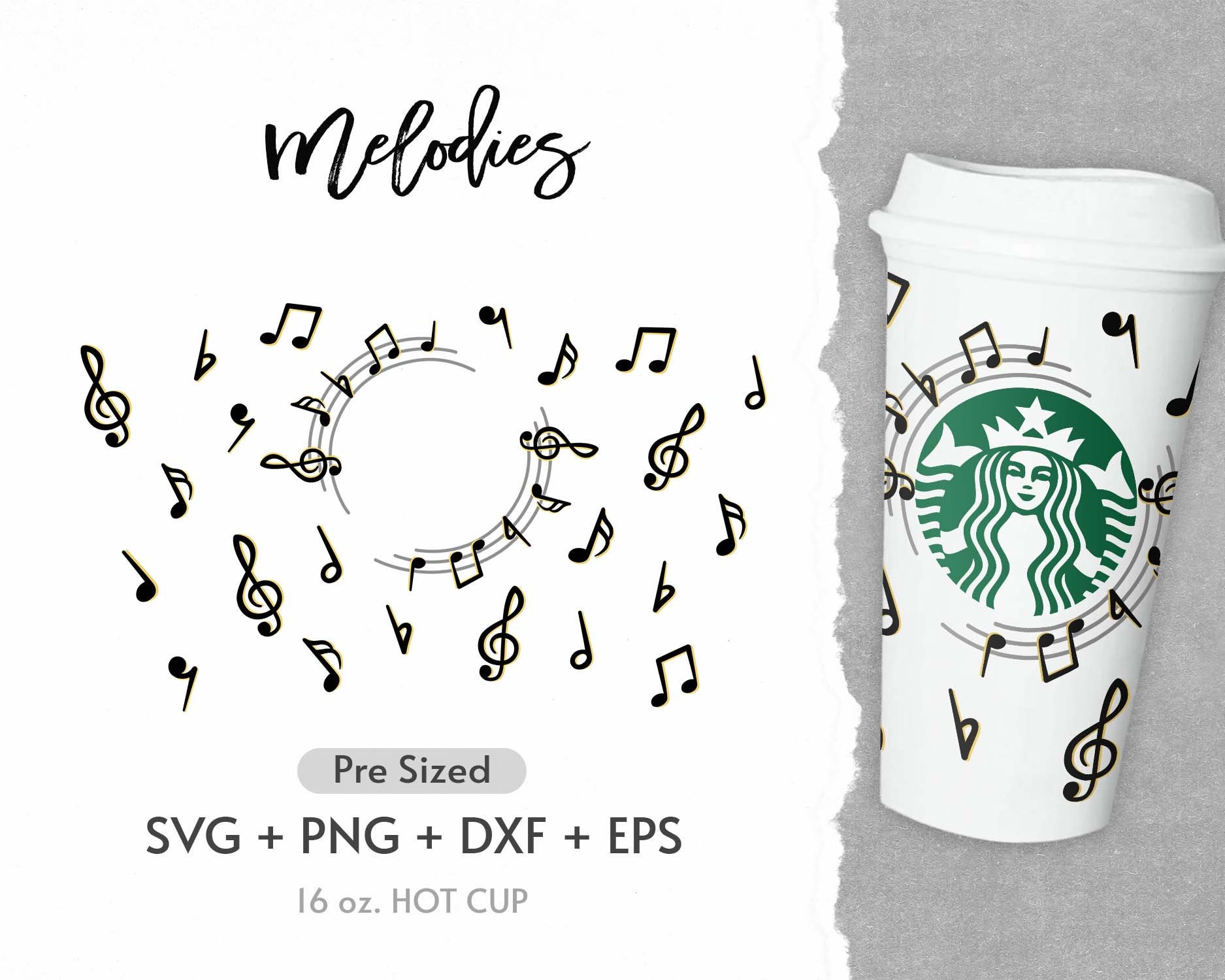 16oz Music Notes Hot Cup Svg Hot Cup Svg Full Wrap Music - Etsy