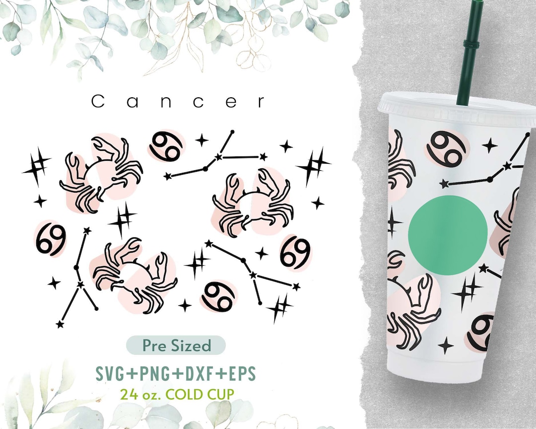 24oz Cancer Cold Cup Svg, Twins Zodiac Star Sign, Floral Svg, Astrology ...