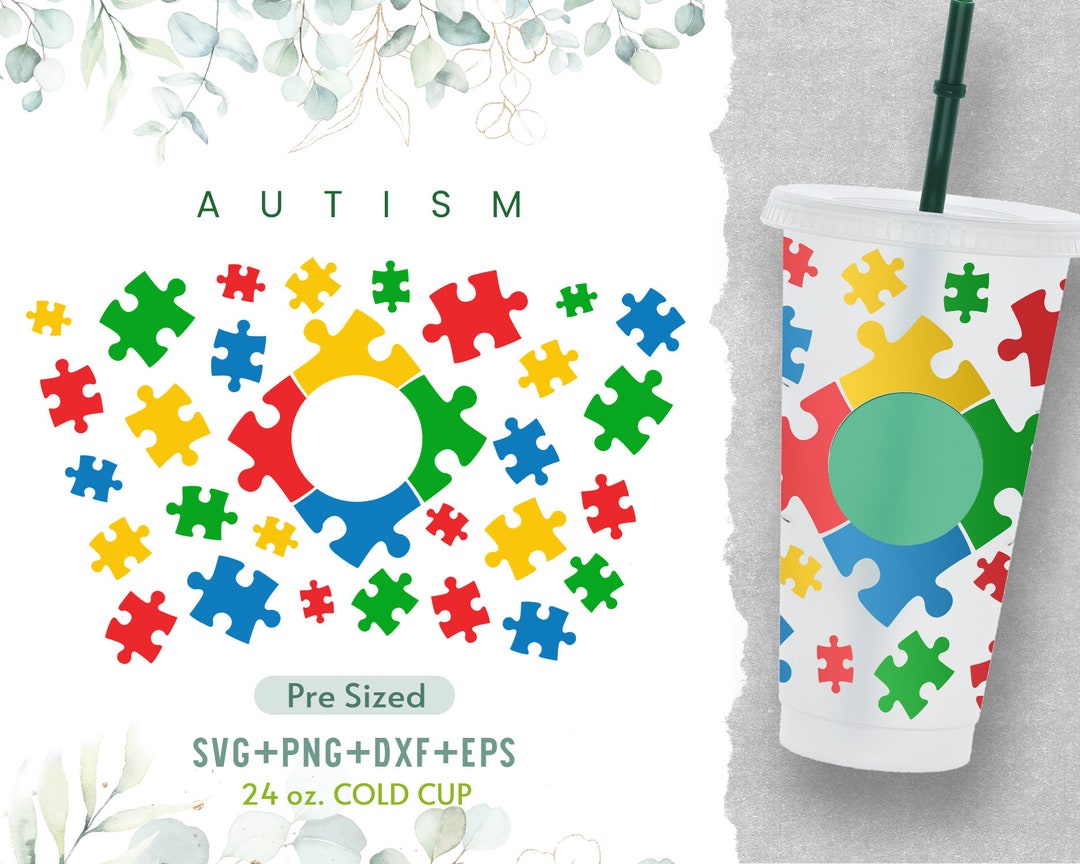 24oz Autism Cold Cup Svg, Autism Svg, Venti Full Wrap Svg, Autism ...