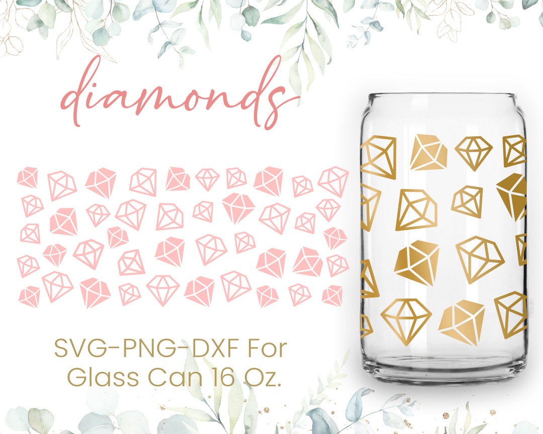 16oz Diamond Libbey Glass Can Svg, Diamond Glass Can Wrap Svg, Jewel ...
