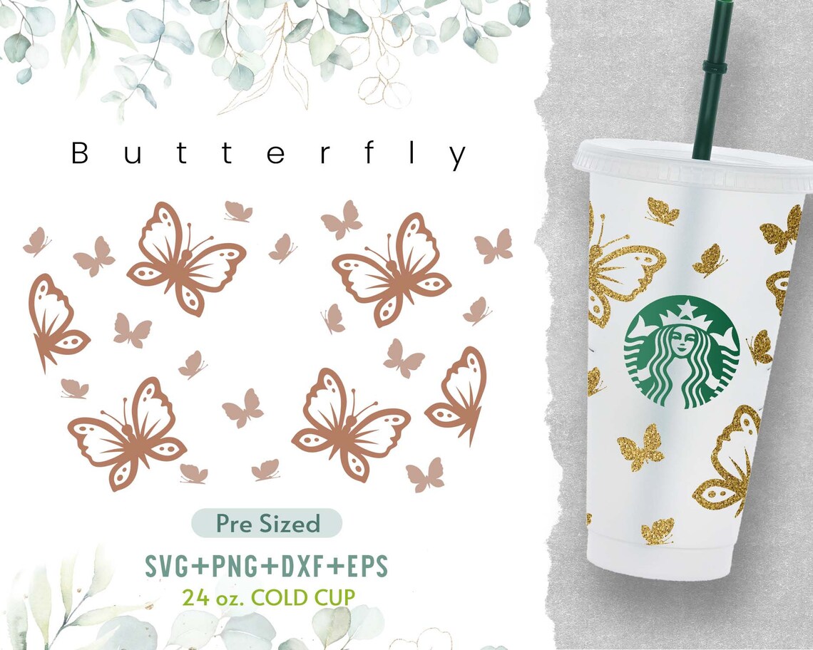 24oz Butterfly Cold Cup Svg Venti Full Wrap Svg Butterflies - Etsy